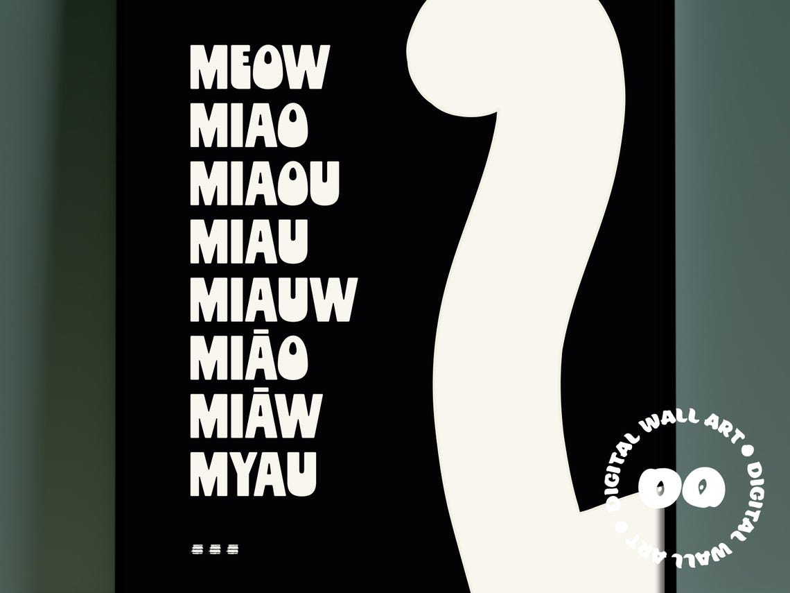 Multilingual Cat Sounds Minimalist Abstract Art Print Modern Wall Decor ...