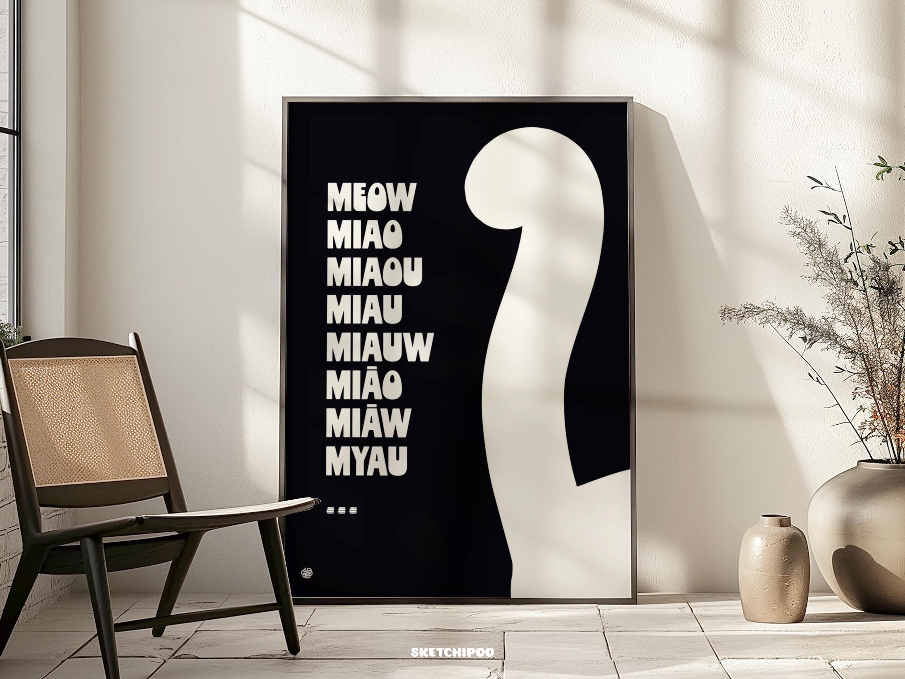 Multilingual Cat Sounds Minimalist Abstract Art Print Modern Wall Decor ...