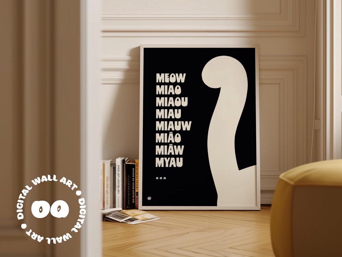 Multilingual Cat Sounds Minimalist Abstract Art Print Modern Wall Decor ...