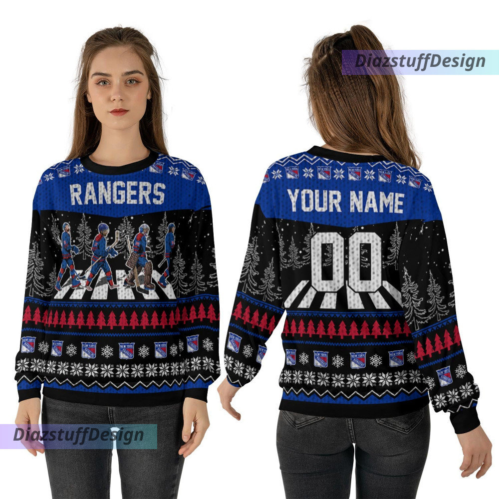 Personalized Rangers Walking Abbey Road Ice Hockey Christmas Ugly ...