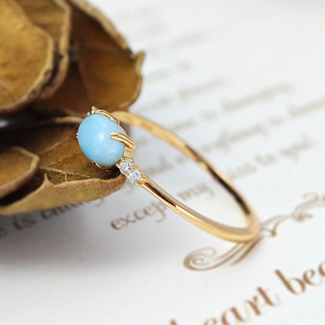 Larimar Ring, Natural Larimar Gold Ring, Stacking Ring, Minimalist ...