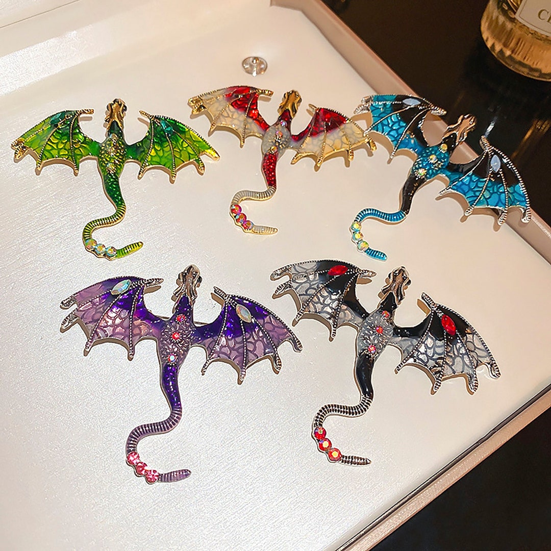 Enamel Flying Dragons With Rhinestones Pins/delicate Colored - Etsy