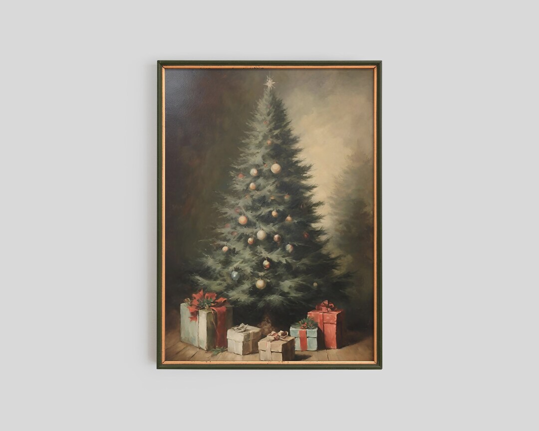 Rustic Christmas Tree Oil Painting: Winter Wall Art (digital Download ...