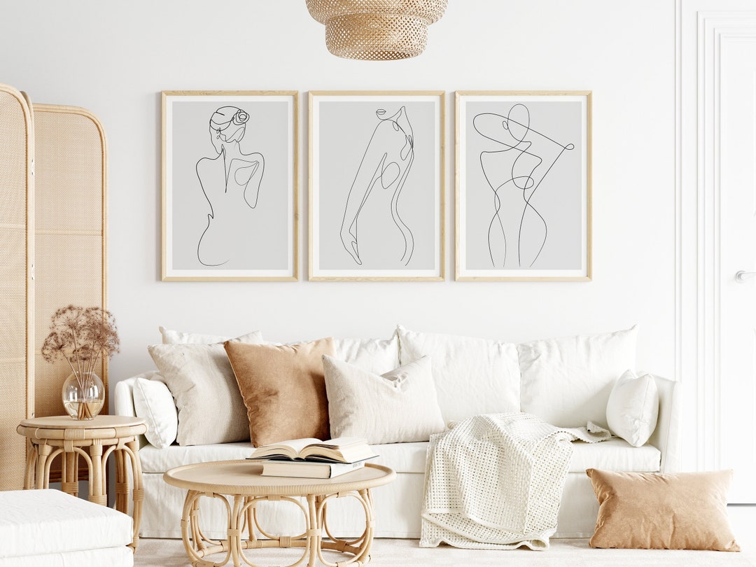 Modern Woman Line Drawing Set of 3 Instant Download, One Line Wall Art ...