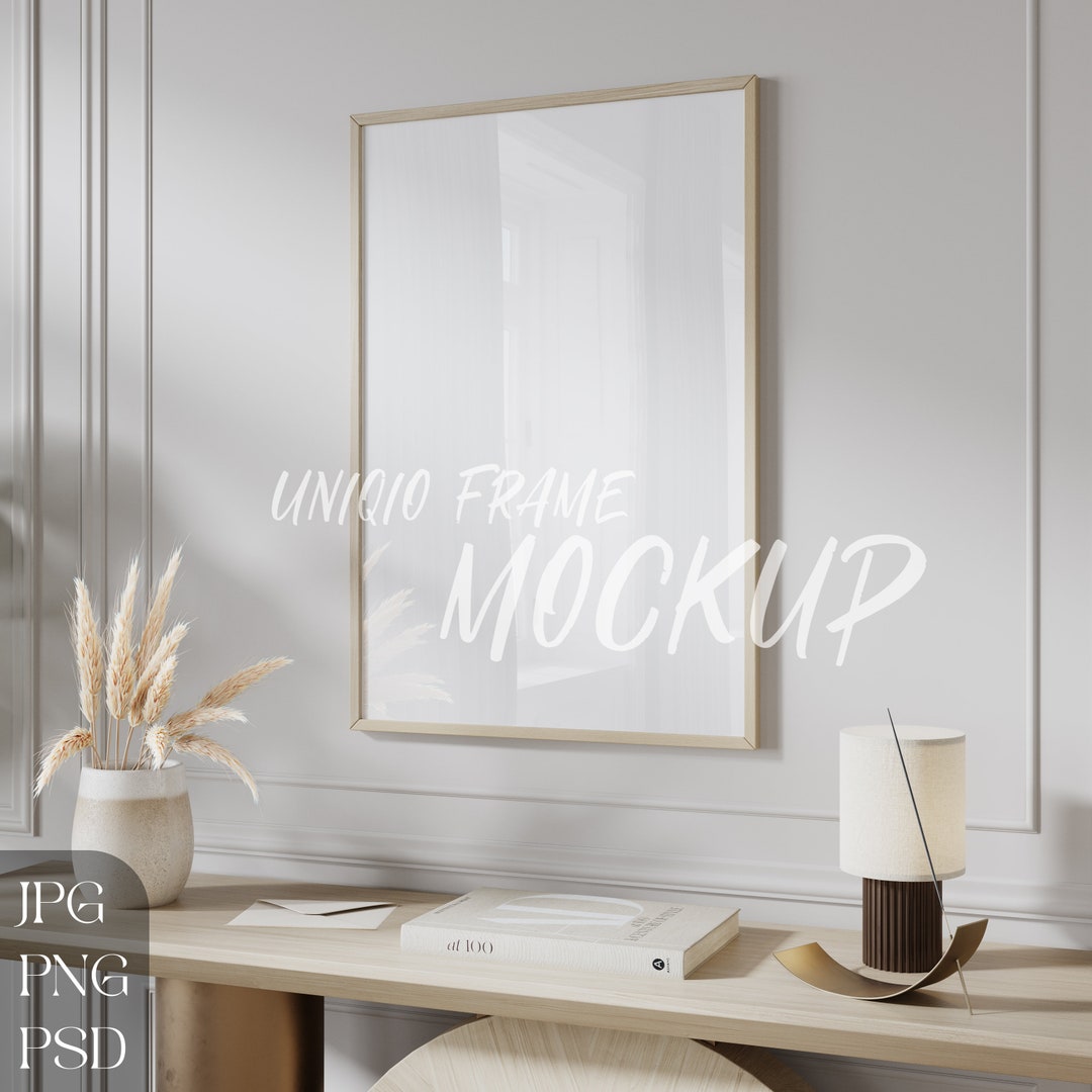 Minimalist Single Frame Mockup in Home Interior, Vertical Wood Frame ...