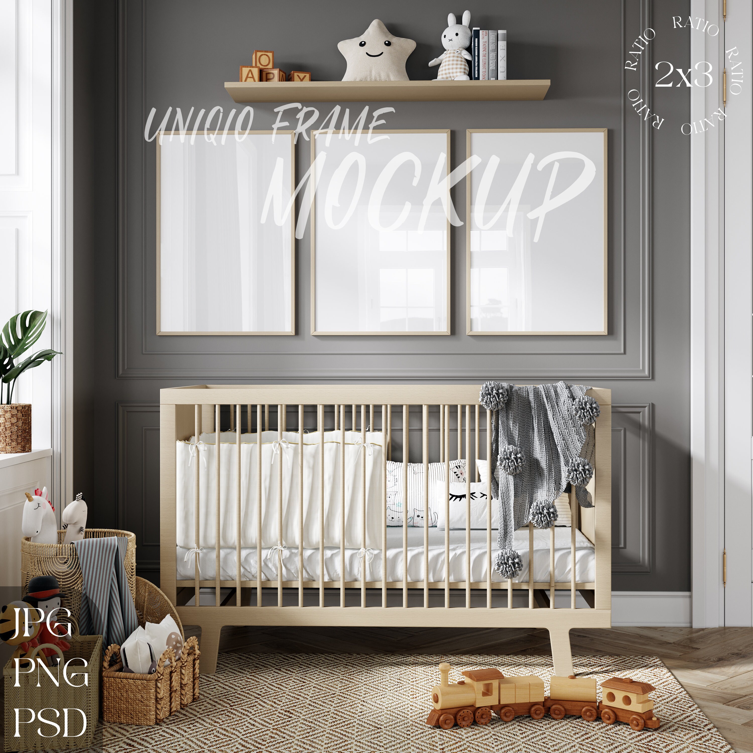 Nursery Frame Mockup Light Wood, Ratio 2x3, Wooden Scandinavian Style ...