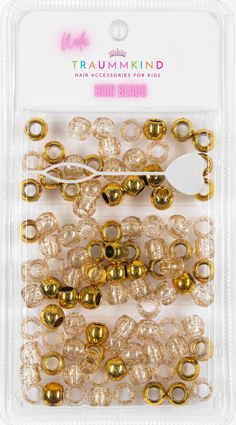 100 Hair Beads - Gold Glitter for Braids, Twists, Dreads, Braids ...