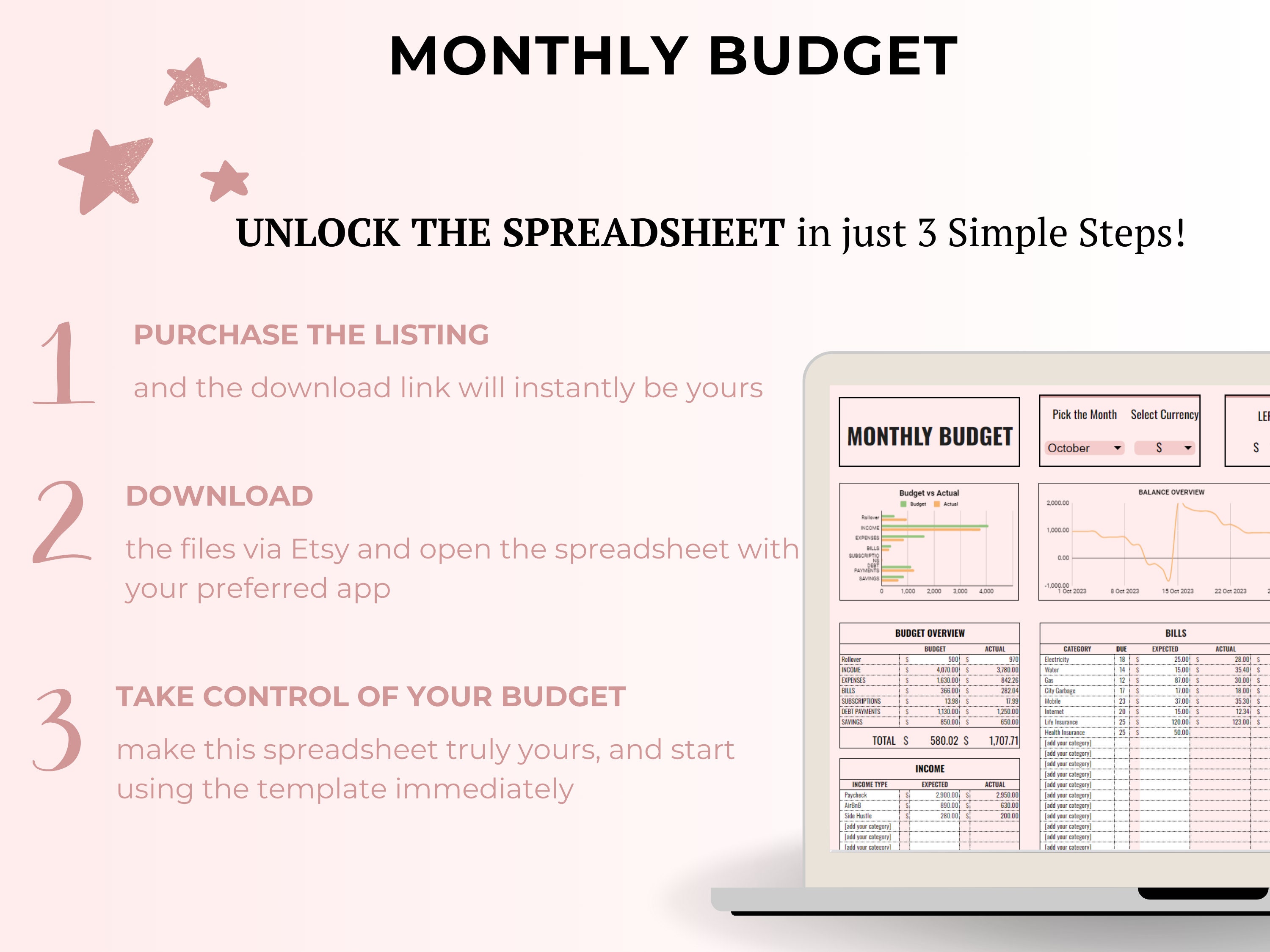 Comprehensive Monthly Google Sheets Budget Template Organize Monthly Expenses, Track Savings ...