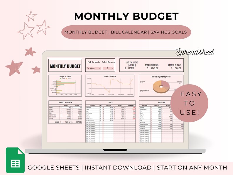 Comprehensive Monthly Google Sheets Budget Template Organize Monthly ...