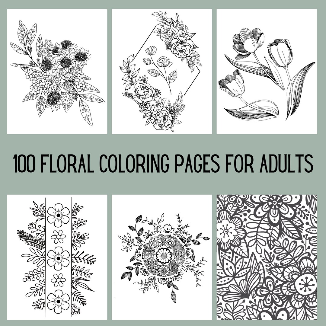 100 Flower Printable Coloring Pages for Adults, PDF Digital Coloring ...