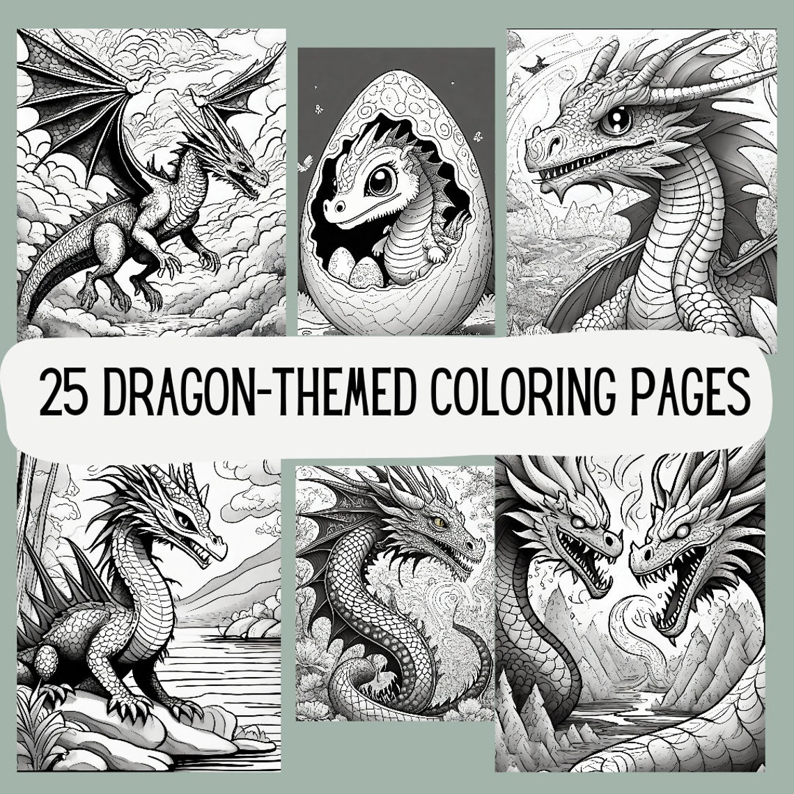 25 Printable Dragon-themed Coloring Pages for Adults, Fantasy Coloring ...