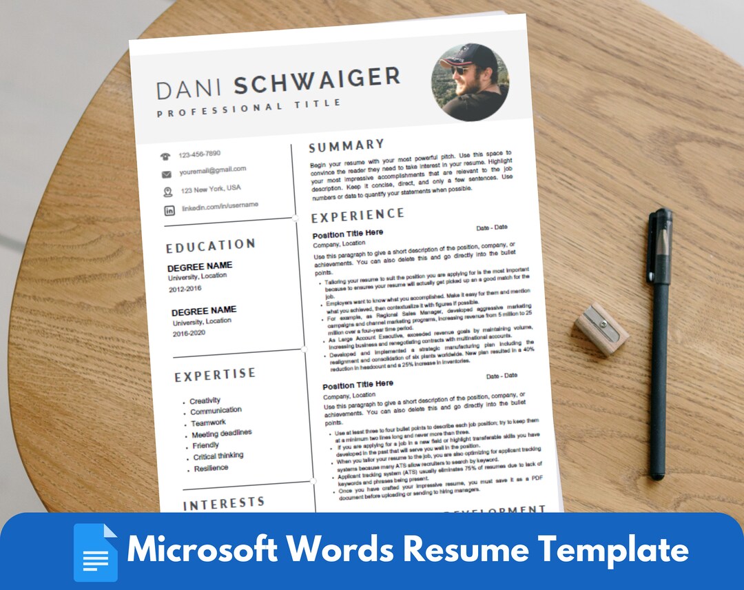 Professional Resume Template Words Resume Template Resume - Etsy