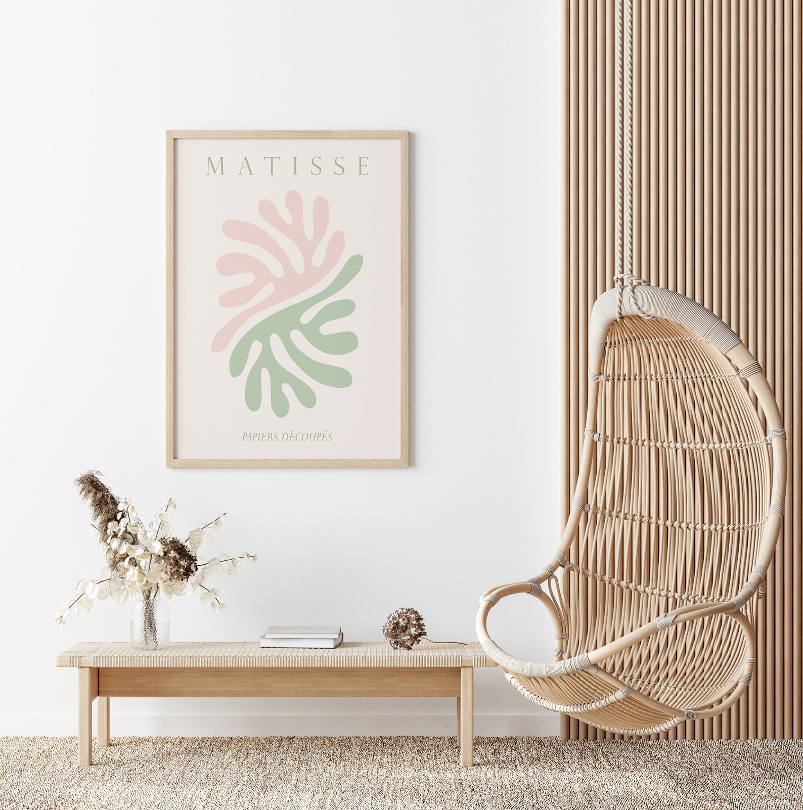 Sage Green and Blush Pink Henri Matisse Abstract Leaf Printable Wall ...