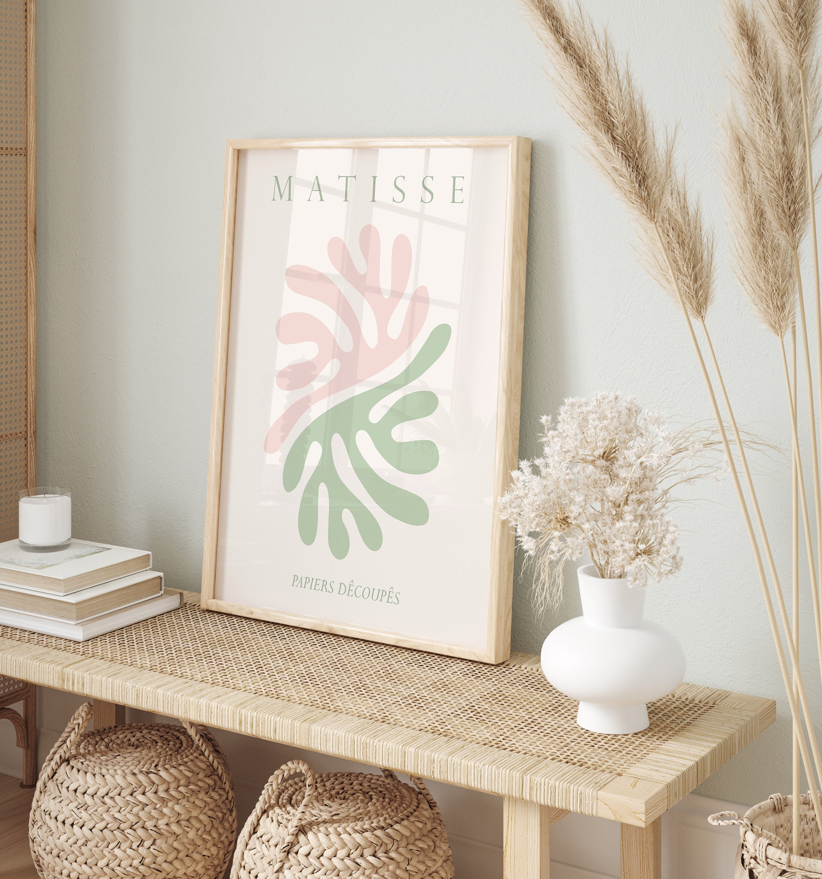 Sage Green and Blush Pink Henri Matisse Abstract Leaf Printable Wall ...