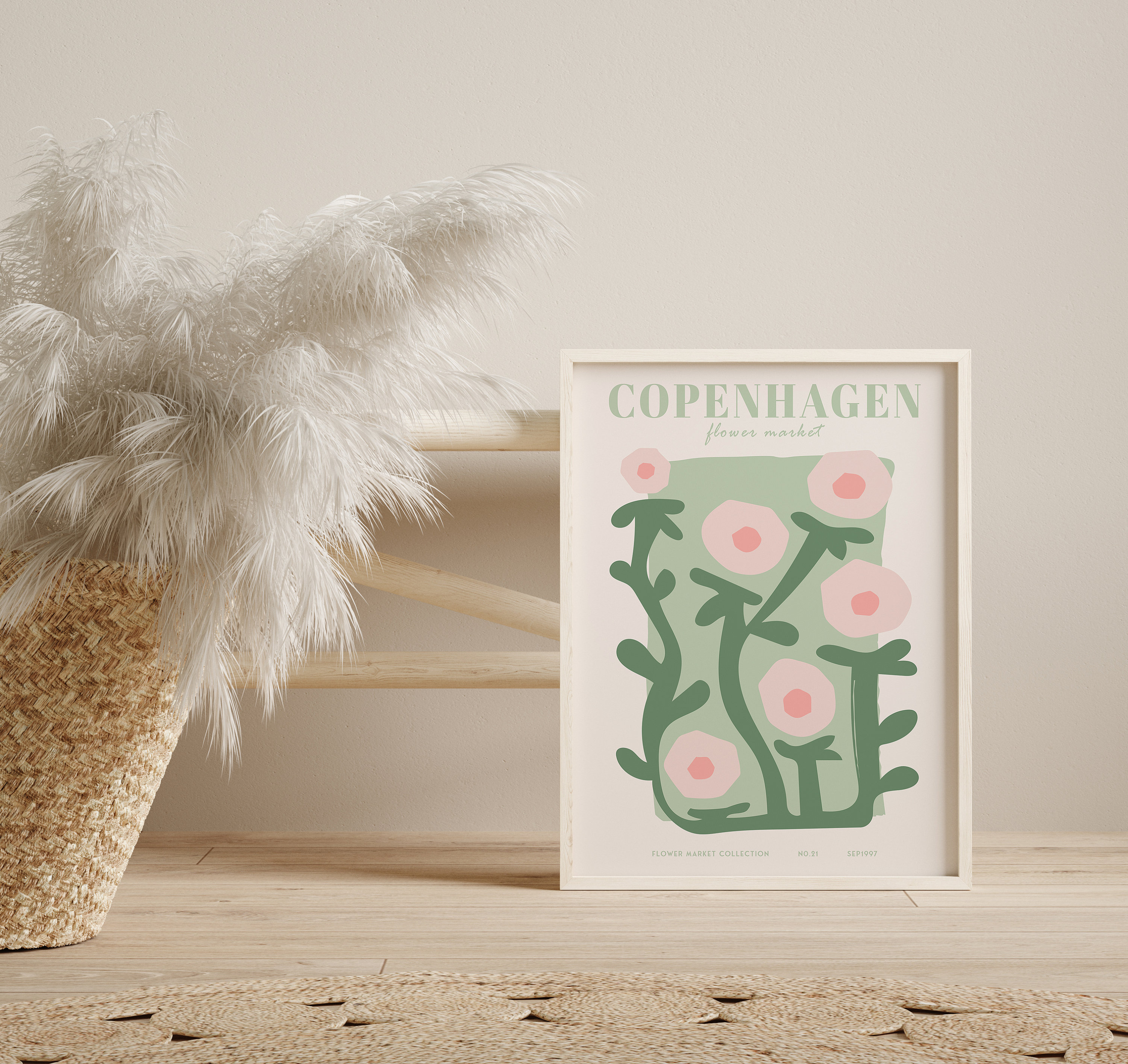 Sage Green and Blush Pink Flower Market Copenhagen Digital Print ...