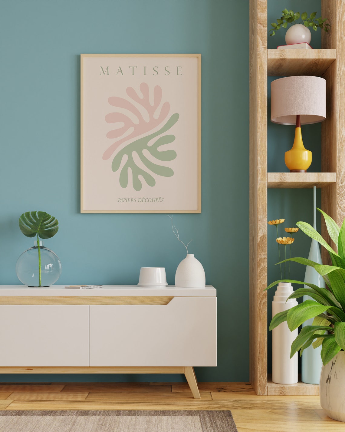 Sage Green and Blush Pink Henri Matisse Abstract Leaf Printable Wall ...
