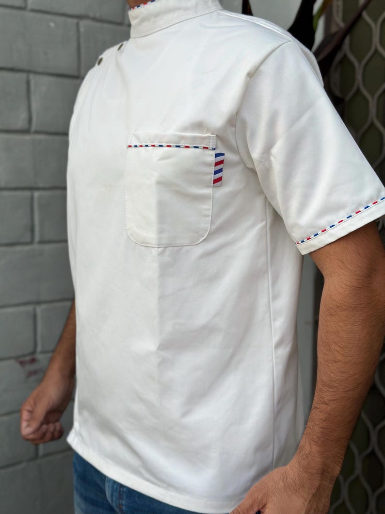 Retro White Barber Smock – Cotton Polyester Hairstyling Jacket - Etsy