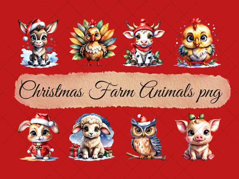 Christmas Farm Animals PNG, Christmas Clipart, Animals Clipart, Animals ...