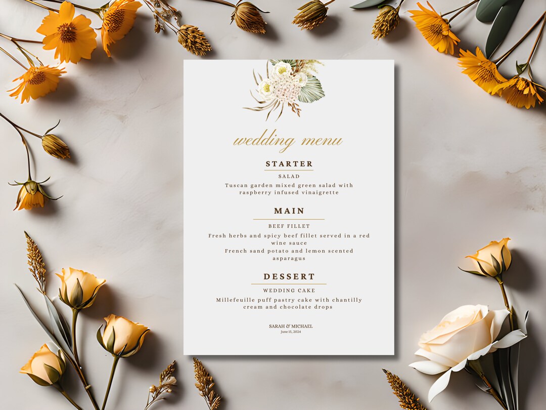 Wedding Menu Template, Wedding Menu, Printable Menu Card, Wedding Menu ...