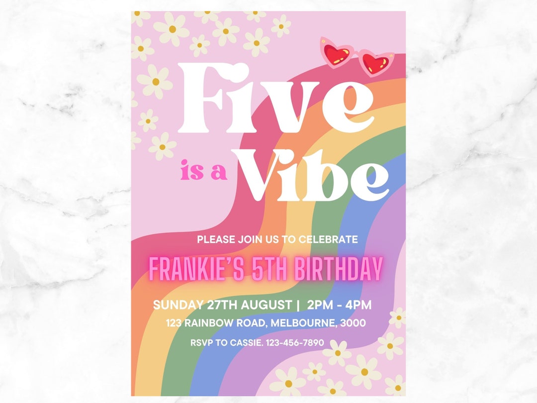 Retro Rainbow Vibes Birthday Party Editable Invitation - Etsy