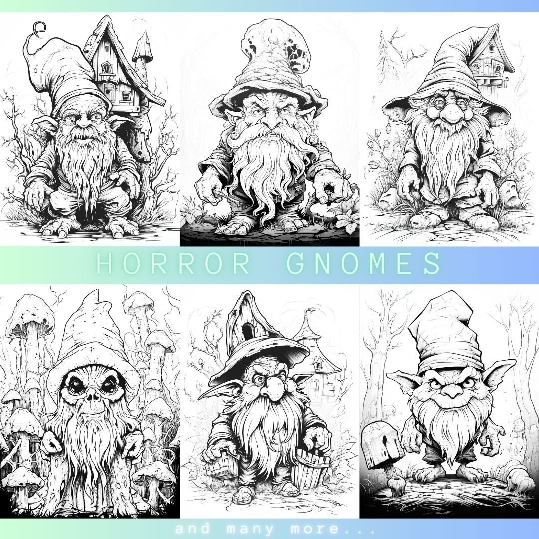 Horror Coloring Pages Gnomes Stress Relief Creepy - Etsy