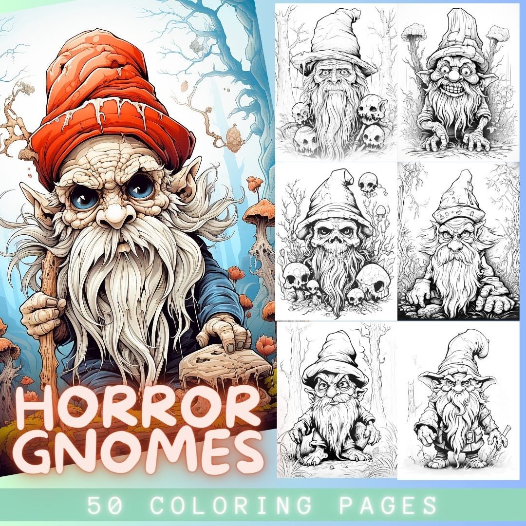 Horror Coloring Pages Gnomes Stress Relief Creepy - Etsy