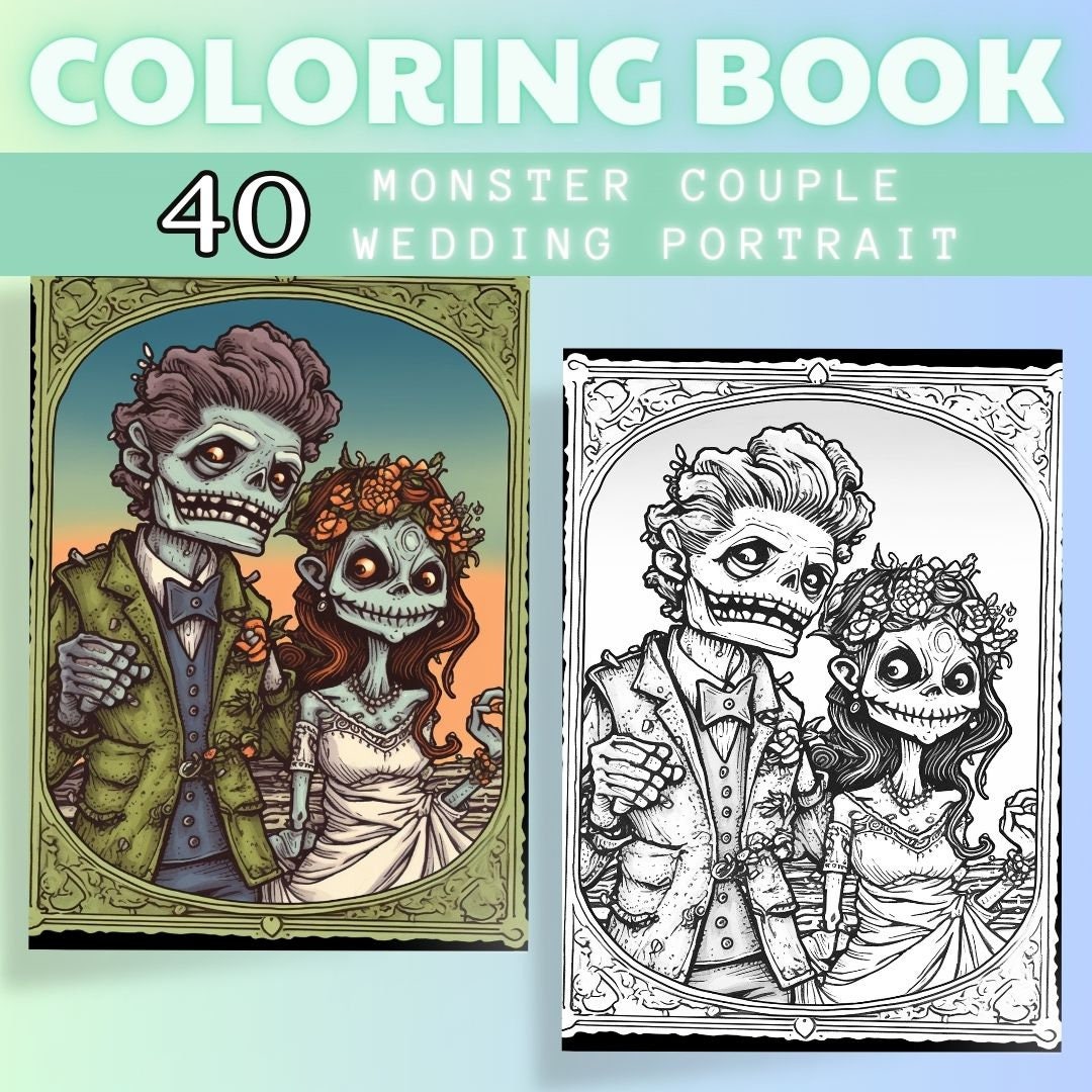 Monster Couple Wedding Portraits Coloring Pages Funny - Etsy