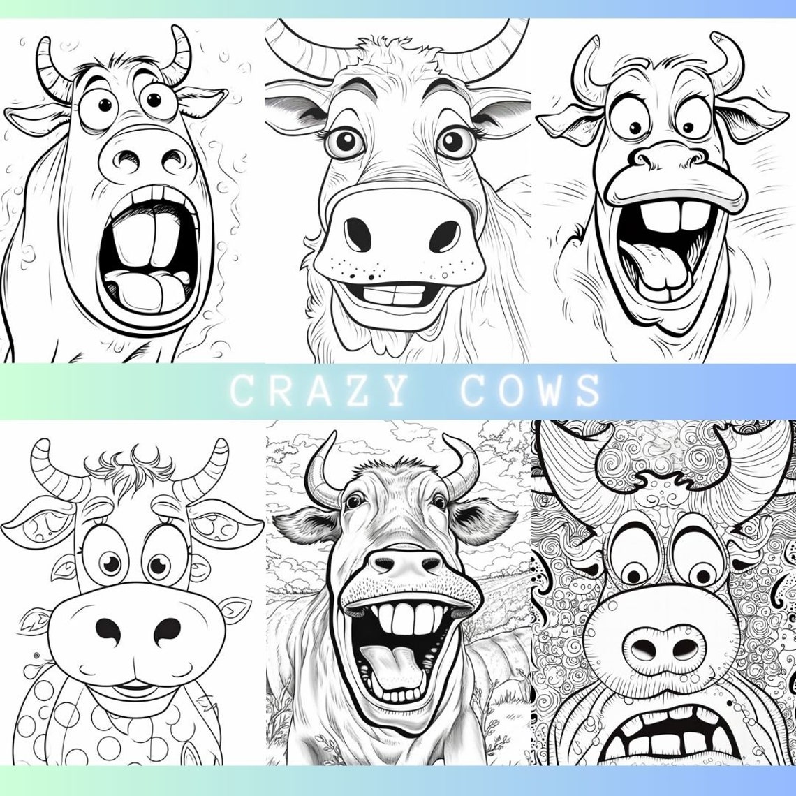 Crazy Cows Coloring Pages | Funny Coloring Book | Stress Relief | Cute ...