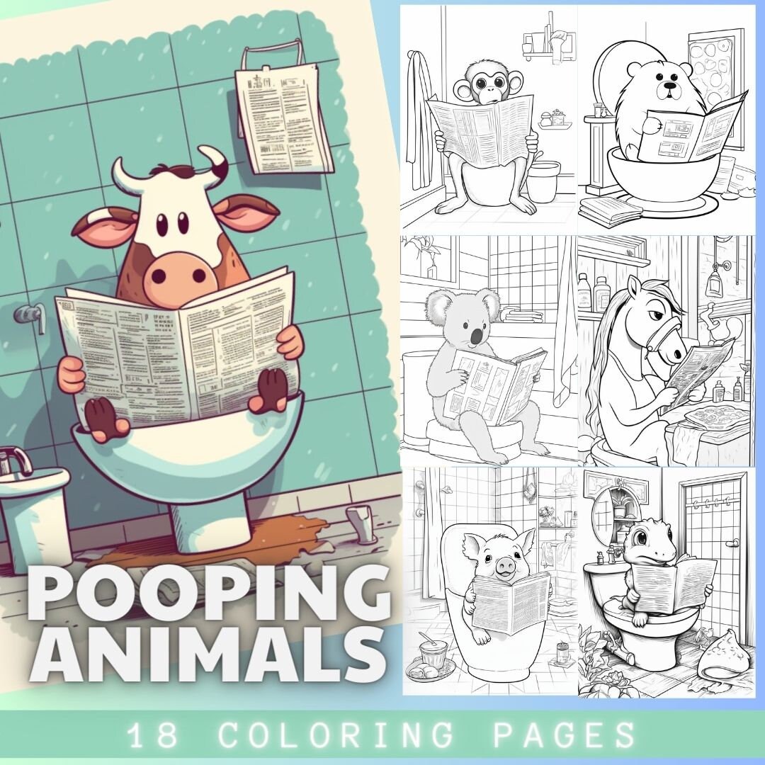 Pooping Animals Coloring Pages | Cute Coloring Book | Stress Relief ...