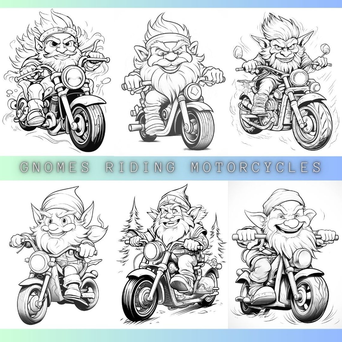 Gnomes Coloring Pages | Funny Gnomes Riding Motorcycles Coloring Pages ...