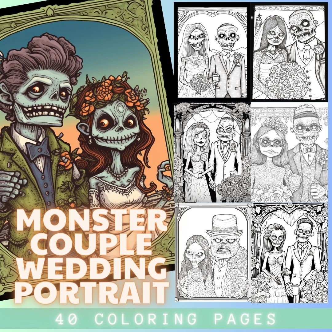 Monster Couple Wedding Portraits Coloring Pages | Funny Coloring Pages ...
