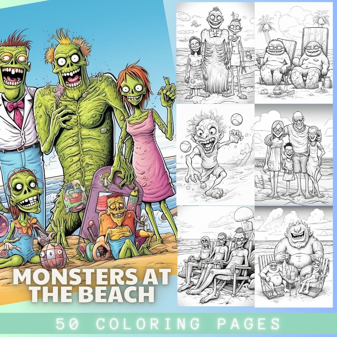 Monsters at the Beach Coloring Pages | Funny Coloring Pages | Stress ...