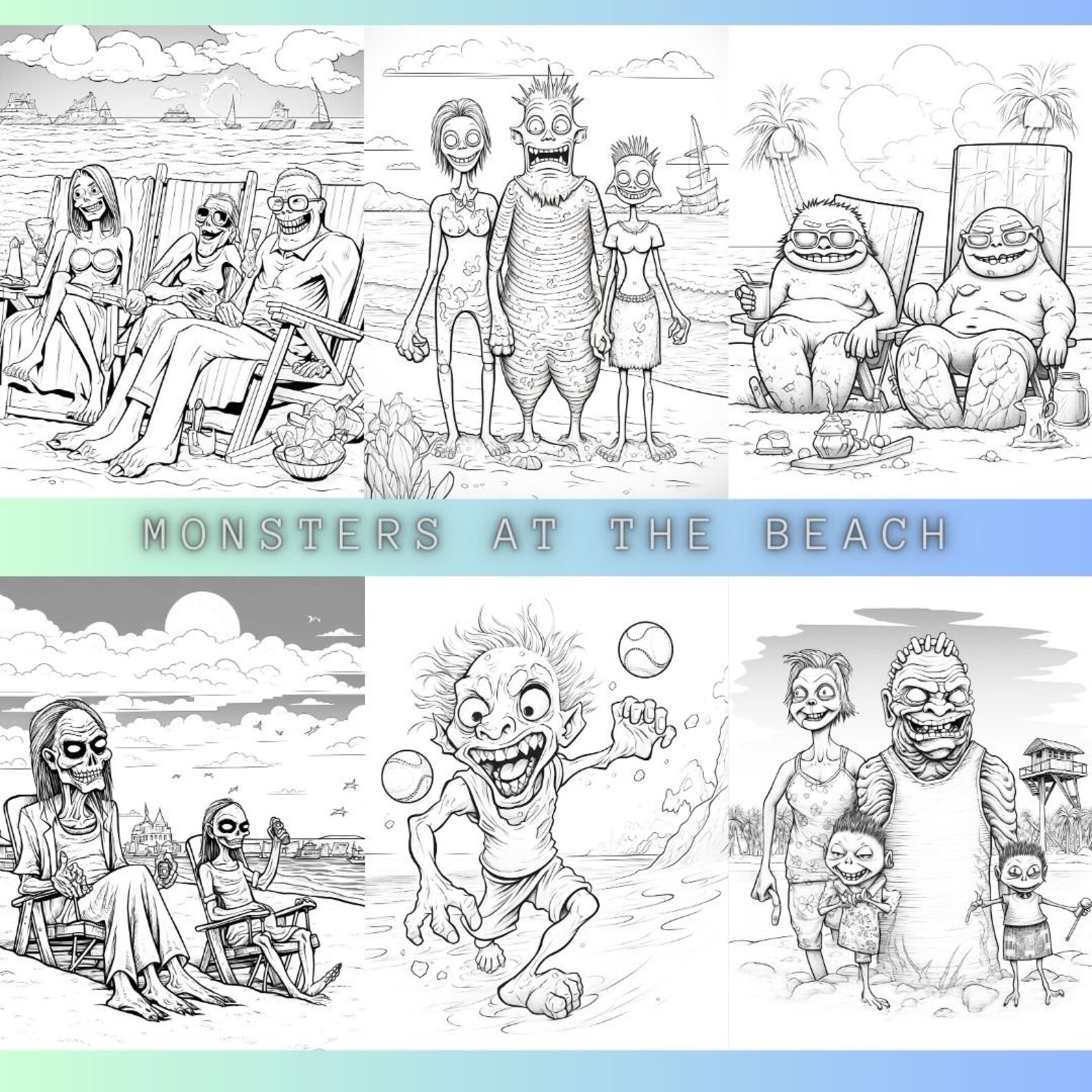 Monsters at the Beach Coloring Pages | Funny Coloring Pages | Stress ...