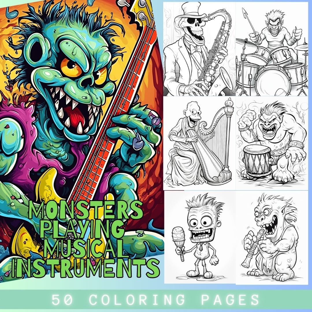 Monsters Playing Musical Instruments Coloring Pages - Etsy