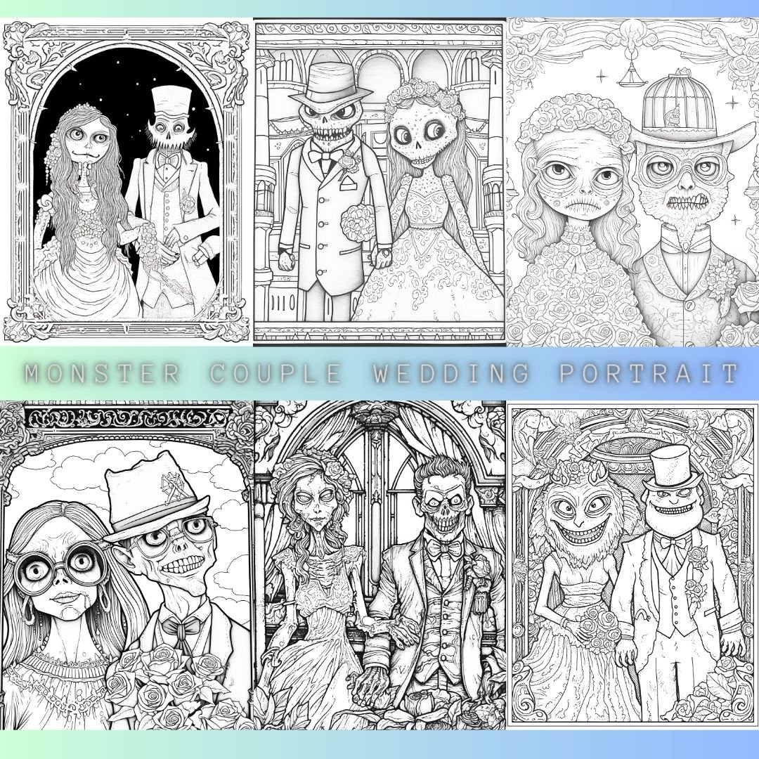 Monster Couple Wedding Portraits Coloring Pages Funny - Etsy