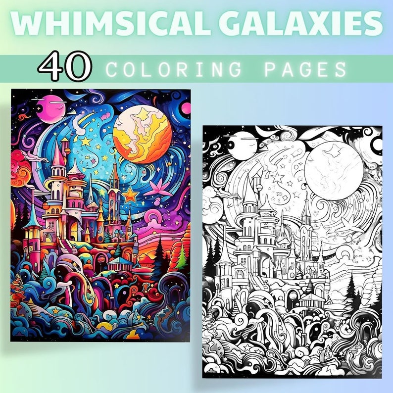 Whimsical Galaxies Coloring Pages Adult Coloring Pages Stress Relief ...
