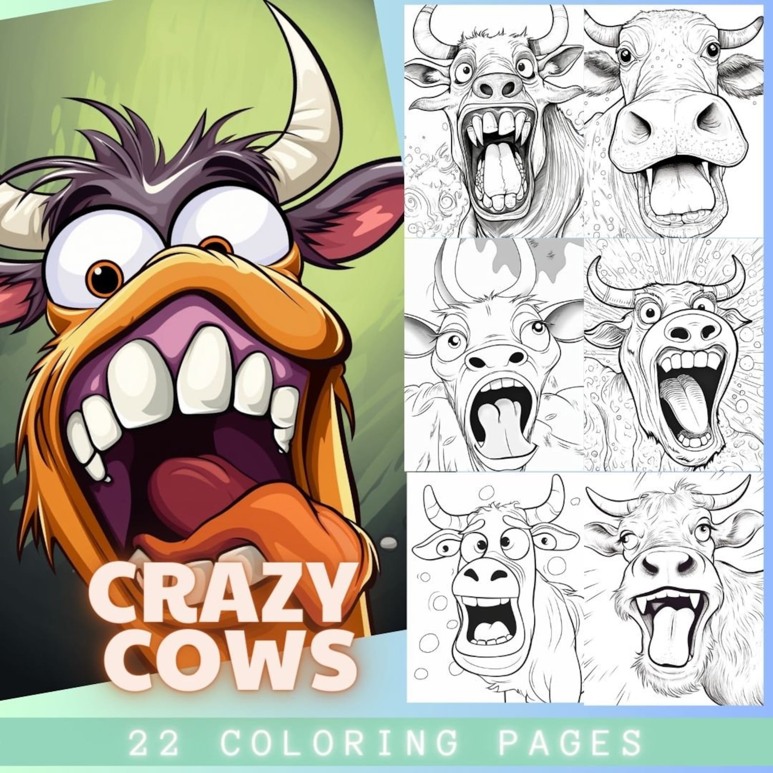 Crazy Cows Coloring Pages | Funny Coloring Book | Stress Relief | Cute ...
