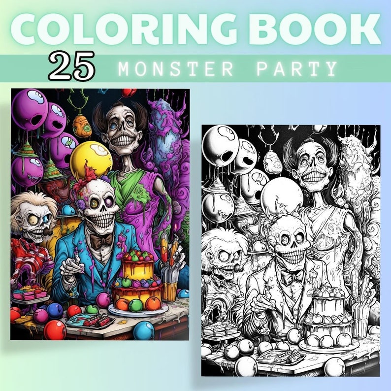 Monster Party Coloring Pages Halloween Coloring Pages Stress Relief ...