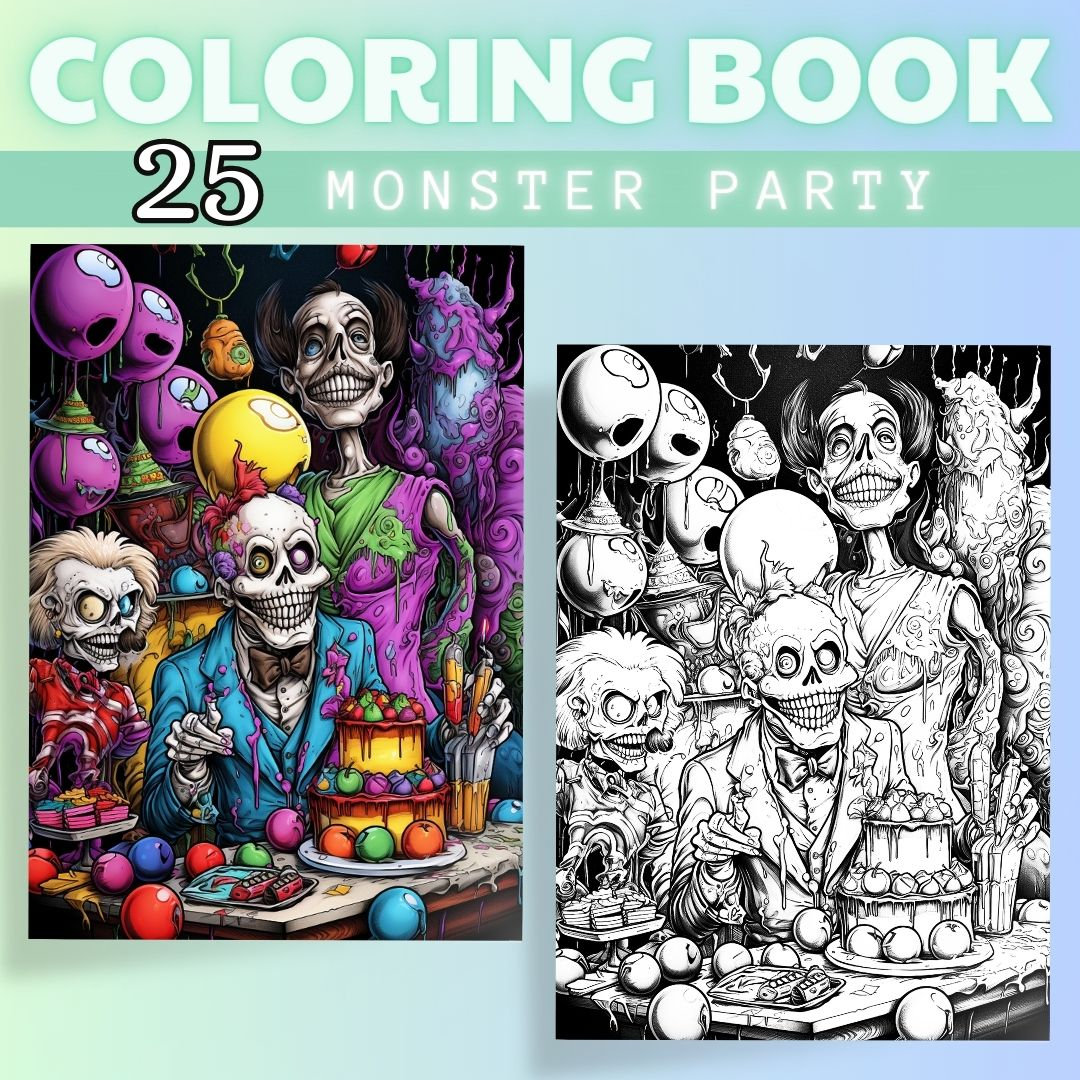 Monster Party Coloring Pages Halloween Coloring Pages Stress Relief ...