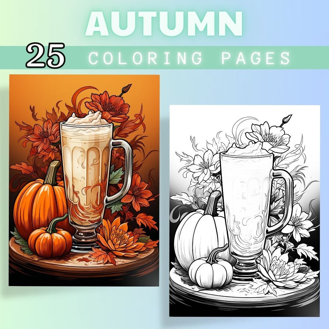 Fall Pumpkin Spice Coloring Pages Book Stress Relief Autumn Coloring ...