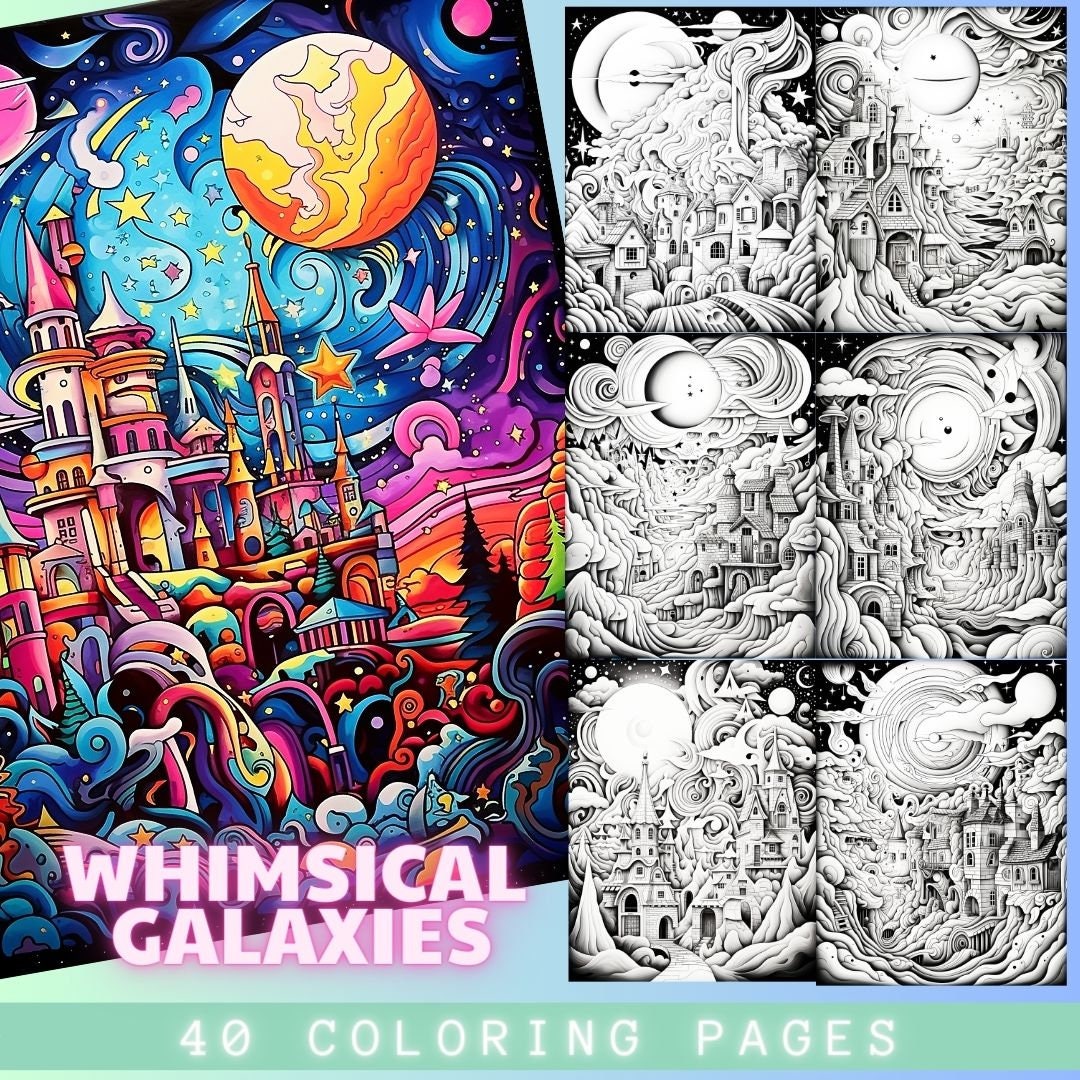 Whimsical Galaxies Coloring Pages Adult Coloring Pages Stress Relief ...