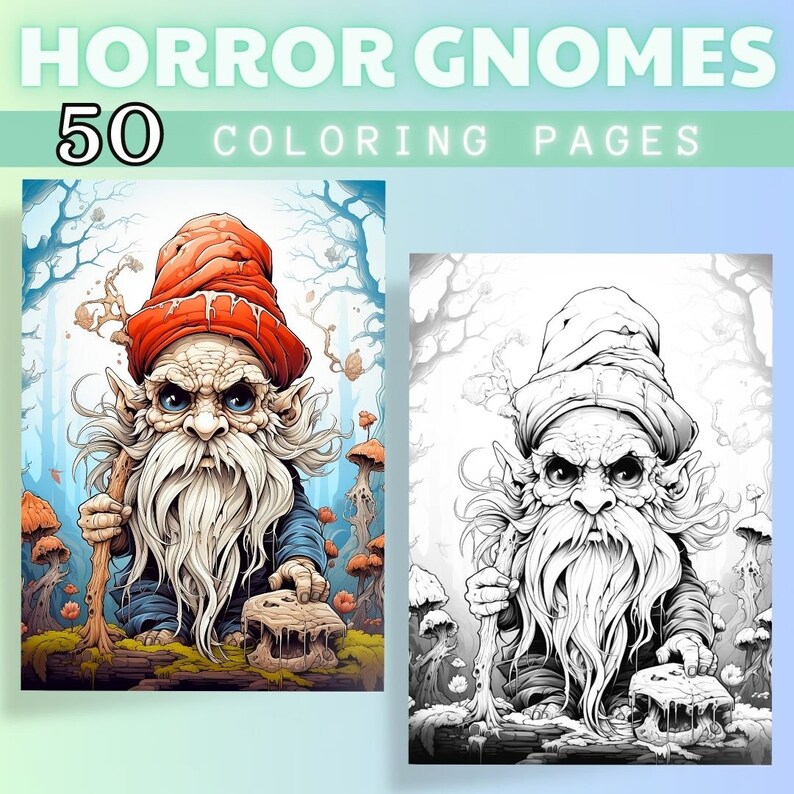 Horror Coloring Pages Gnomes Stress Relief Creepy - Etsy