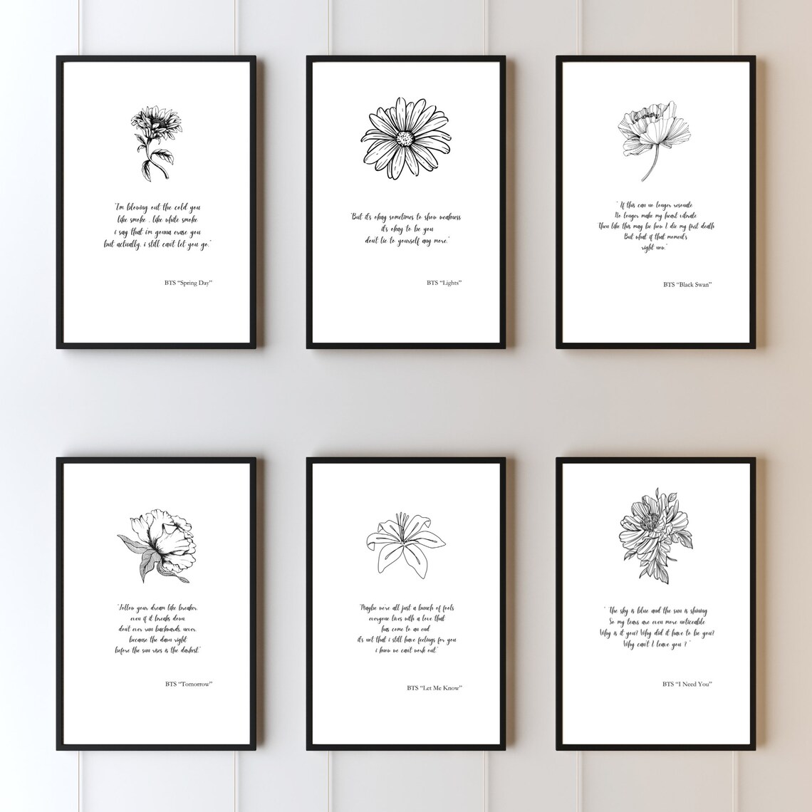 BTS Quotes Set of 6 Bundle Printable BTS Quotes Wall Art BTS Lyrics ...