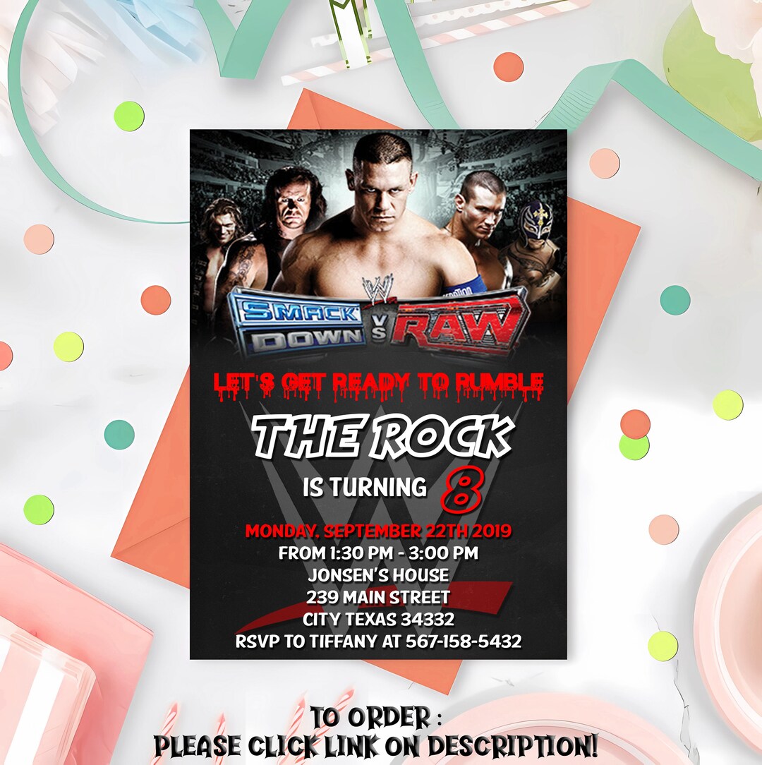 Personalize WWE Birthday Invitation, WWE Birthday Party Invitation ...