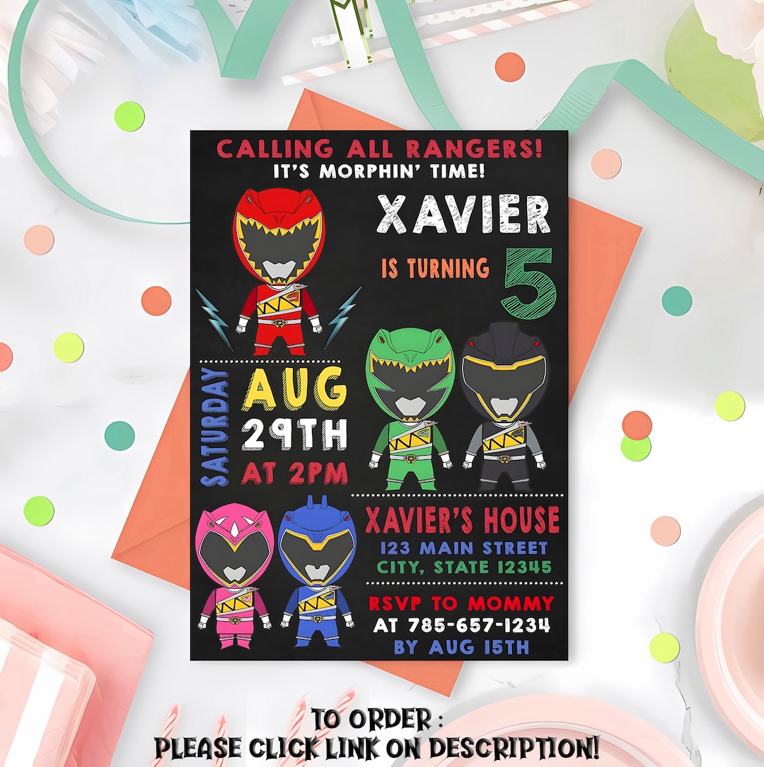 Personalize Power Rangers Birthday Invitation Power Rangers - Etsy