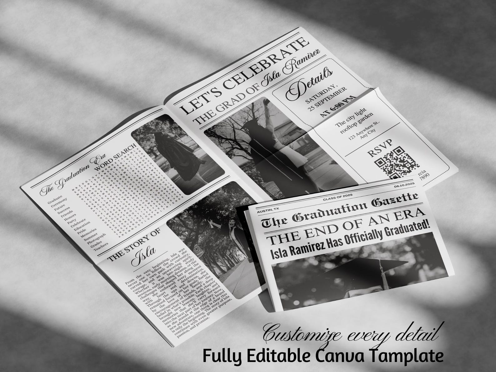 Editable Graduation Newspaper Template | Senior Newspaper Graduation ...