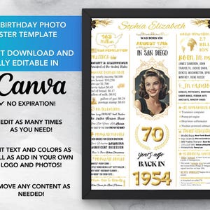 70th Birthday Gift for Dad or Mom , 70th Birthday Poster Back in 1954 ...