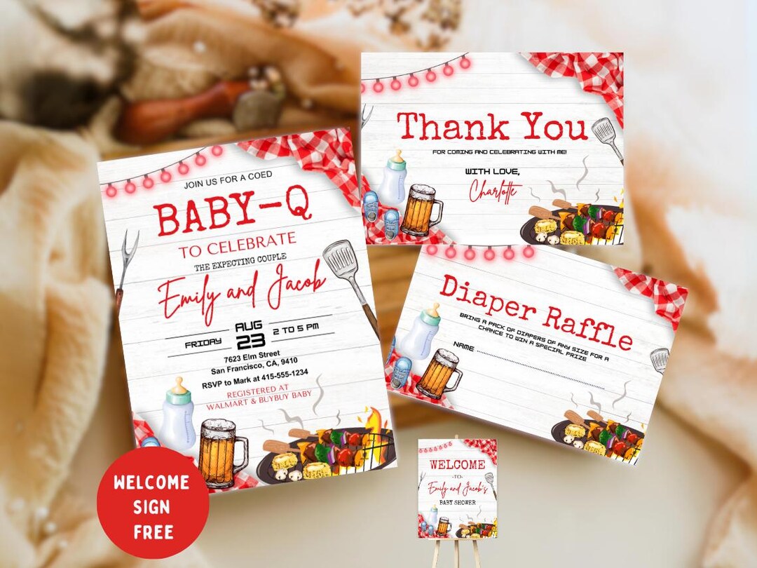 Unisex Baby-q Invite, Ranch Baby Shower Invitation Set, Unisex Backyard ...