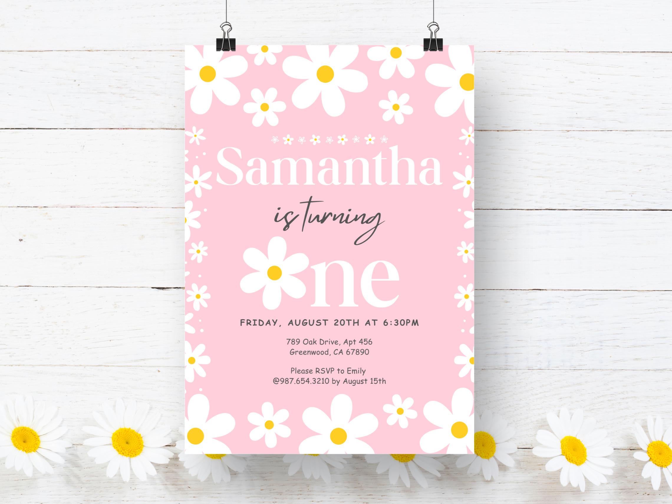 Daisy 1st Birthday Invitation, First Birthday Girl Invitation, Retro ...