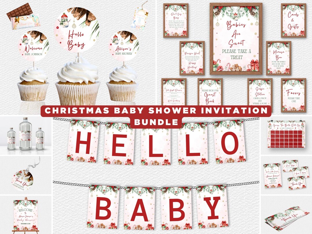 Santa Baby Shower Invitation Bundle , Santa Claus Xmas Baby Shower, A ...